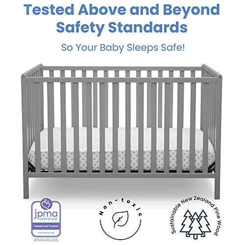 Delta Children Heartland 4-in-1 Convertible Crib Infant Changing Table with Pad + Serta Perfect Start Crib Mattress, Grey