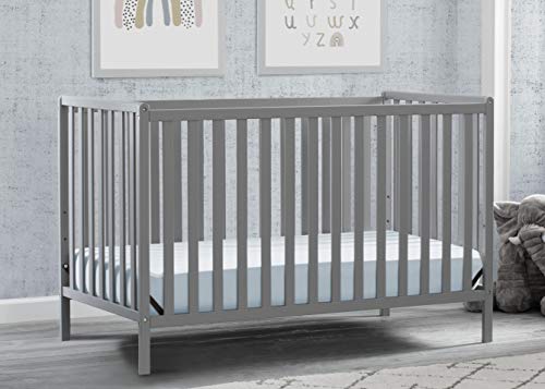 Delta Children Heartland 4-in-1 Convertible Crib Infant Changing Table with Pad + Serta Perfect Start Crib Mattress, Grey