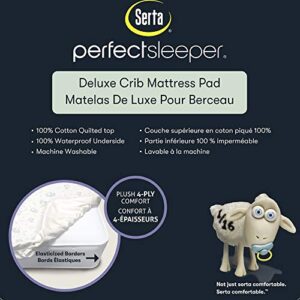 Serta PerfectSleeper Deluxe Crib Mattress Pad - 2 Pack – 100% Waterproof, Quilted Top, Fitted Protective Crib Mattress Pad, White