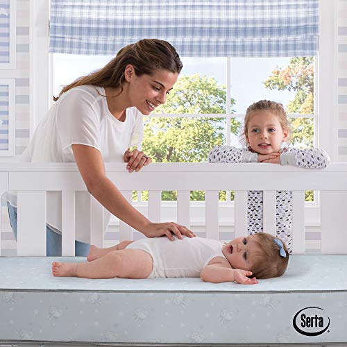 Delta Children Heartland 4-in-1 Convertible Crib Infant Changing Table with Pad + Serta Perfect Start Crib Mattress, Bianca White