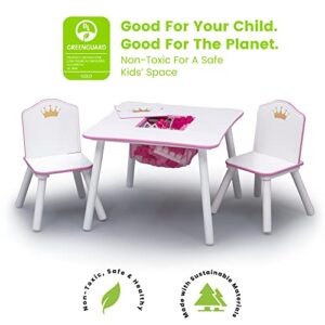 Delta Children Princess Crown Kids Wood Table and Chair Set with Storage - Greenguard Gold Certified, White/Pink