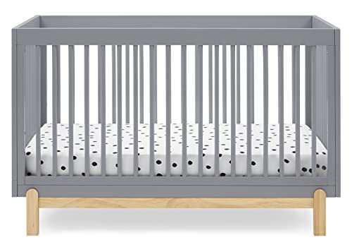 Delta Children Poppy Crib 7-Piece Baby Nursery Furniture Set–Includes: Convertible Crib, Glider, Dresser, Changing Top, Crib Mattress, Sheets, & Changing Pad, Grey w/Natural