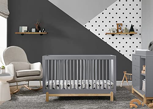 Delta Children Poppy Crib 7-Piece Baby Nursery Furniture Set–Includes: Convertible Crib, Glider, Dresser, Changing Top, Crib Mattress, Sheets, & Changing Pad, Grey w/Natural