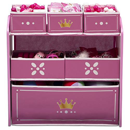 Delta Children Princess Crown Design & Store 6 Bin Toy Storage Organizer - Greenguard Gold Certified, White/Pink