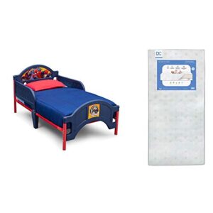 delta children plastic toddler bed, marvel spider-man + delta children twinkle galaxy dual sided recycled fiber core toddler mattress (bundle)