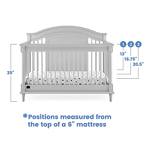 Delta Children Simmons Kids Juliette 6-in-1 Convertible Crib with Toddler Rail, Greenguard Gold Certified, Moonstruck Grey