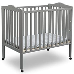 Delta Children Folding Portable Mini Baby Crib with 1.5-inch Mattress - Greenguard Gold Certified, Grey