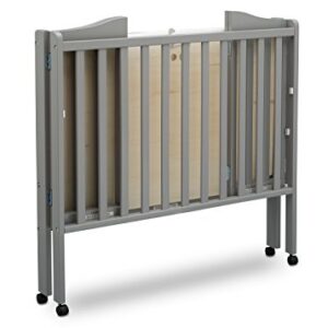 Delta Children Folding Portable Mini Baby Crib with 1.5-inch Mattress - Greenguard Gold Certified, Grey