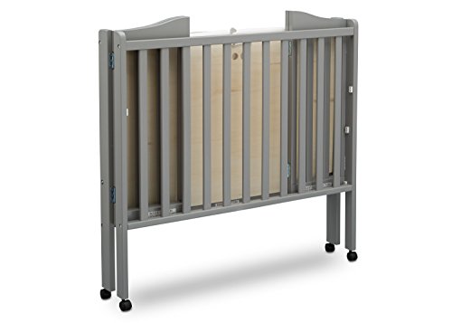 Delta Children Folding Portable Mini Baby Crib with 1.5-inch Mattress - Greenguard Gold Certified, Grey