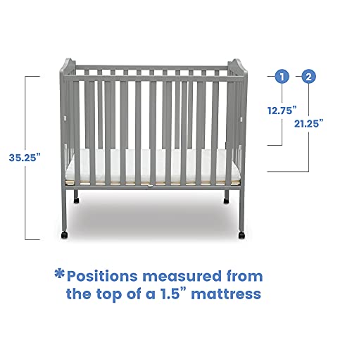 Delta Children Folding Portable Mini Baby Crib with 1.5-inch Mattress - Greenguard Gold Certified, Grey