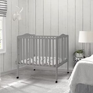 Delta Children Folding Portable Mini Baby Crib with 1.5-inch Mattress - Greenguard Gold Certified, Grey