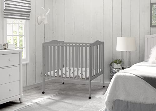 Delta Children Folding Portable Mini Baby Crib with 1.5-inch Mattress - Greenguard Gold Certified, Grey