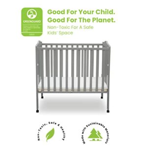 Delta Children Folding Portable Mini Baby Crib with 1.5-inch Mattress - Greenguard Gold Certified, Grey