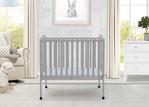 Delta Children Folding Portable Mini Baby Crib with 1.5-inch Mattress - Greenguard Gold Certified, Grey