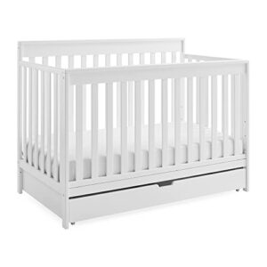 delta children mercer 6-in-1 convertible crib with storage trundle, greenguard gold certified, bianca white