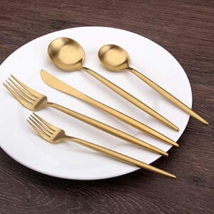 Matte Gold Silverware Set, Bysta 20-piece Stainless Steel Flatware Set Cutlery Set Service For 4, Satin Finish, Dishwasher Safe, Nice Gift Box