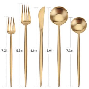 Matte Gold Silverware Set, Bysta 20-piece Stainless Steel Flatware Set Cutlery Set Service For 4, Satin Finish, Dishwasher Safe, Nice Gift Box