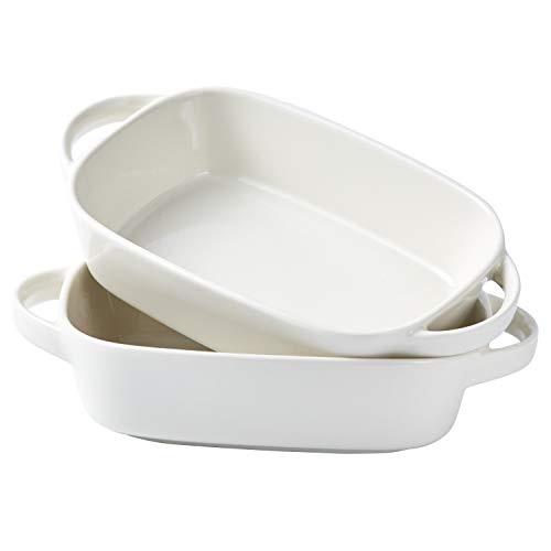 Bruntmor Ceramics Porcelain Rectangular Baking Dish Set of 2, Casserole Dish, Baking Pans for Lasagna, Cake, 2-Piece, Baking Dish for Christmas eve, White