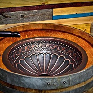 Wine Barrel Copper Sink Vanity with Hidden Hinged Door and Antique Waterfall Faucet