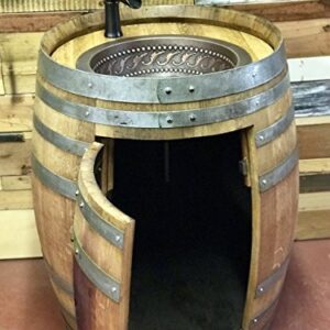 Wine Barrel Copper Sink Vanity with Hidden Hinged Door and Antique Waterfall Faucet