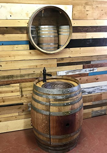 Wine Barrel Copper Sink Vanity with Hidden Hinged Door and Antique Waterfall Faucet