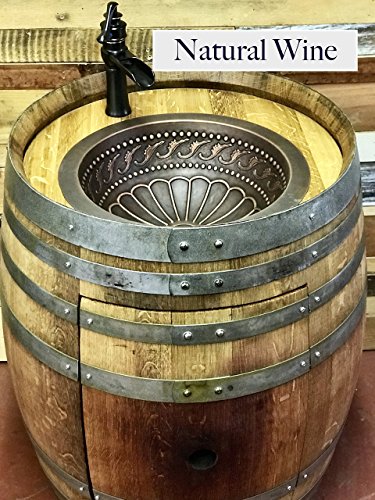 Wine Barrel Copper Sink Vanity with Hidden Hinged Door and Antique Waterfall Faucet