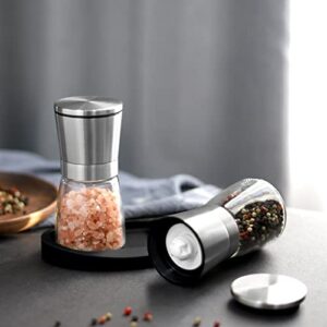 VEVOK CHEF Salt and Pepper Grinder Set Adjustable Coarseness Ceramic Pepper Mill Salt Crusher with Silicone Tray Salt and Pepper Shaker Spice Grinder Kitchen Chef Gift