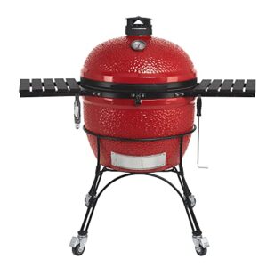 kamado joe bj24rhc big joe ii 24-inch charcoal grill with cart and side shelves, blaze red