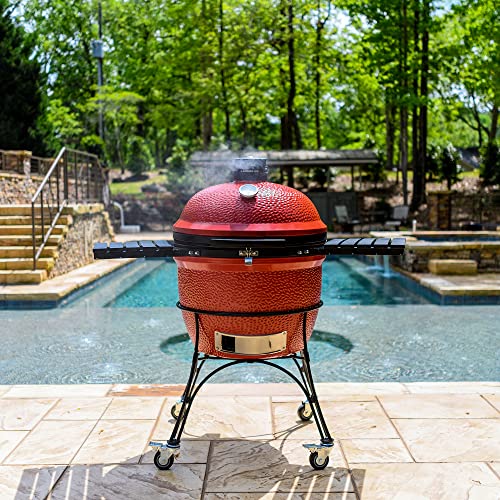 Kamado Joe BJ24RHC Big Joe II 24-inch Charcoal Grill with Cart and Side Shelves, Blaze Red