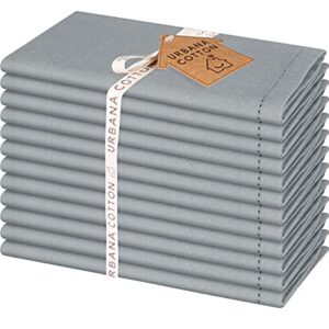 Urbana Cotton Set of 12 Hemstitch Cloth Dinner Napkins 100% Cotton Soft Durable Washable Reusable - Table Dinner Napkins for Hotel Lunch Restaurant Weddings Events & Parties - 18x18 Grey