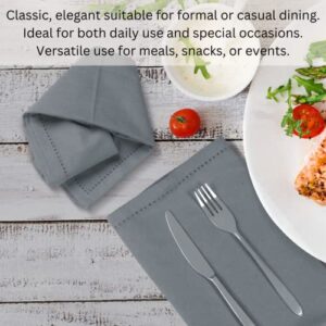 Urbana Cotton Set of 12 Hemstitch Cloth Dinner Napkins 100% Cotton Soft Durable Washable Reusable - Table Dinner Napkins for Hotel Lunch Restaurant Weddings Events & Parties - 18x18 Grey