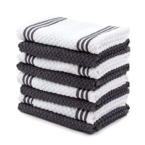 Sticky Toffee Cotton Kitchen Towels Dishcloths Set of 8, Gray and White Dish Cloth Towels, Tea Towels, Reusable and Absorbent Cleaning Cloths, Oeko-Tex Cotton, 12 in x 12 in