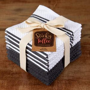 Sticky Toffee Cotton Kitchen Towels Dishcloths Set of 8, Gray and White Dish Cloth Towels, Tea Towels, Reusable and Absorbent Cleaning Cloths, Oeko-Tex Cotton, 12 in x 12 in