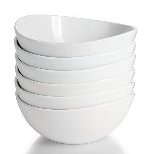 Sweese 28 oz Porcelain Bowls Set of 6 - for Salad, Pasta, Cereal - Microwave, Dishwasher and Oven Safe - White - 103.001