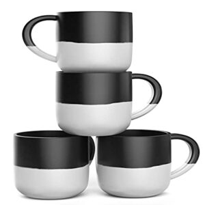 Francois et Mimi Set of 4 Jumbo 18oz Wide-mouth Soup & Cereal Ceramic Coffee Mugs (Black and White)