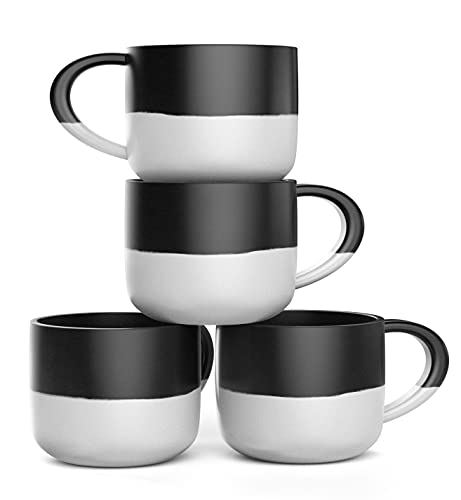 Francois et Mimi Set of 4 Jumbo 18oz Wide-mouth Soup & Cereal Ceramic Coffee Mugs (Black and White)