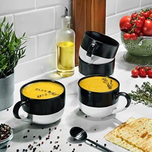 Francois et Mimi Set of 4 Jumbo 18oz Wide-mouth Soup & Cereal Ceramic Coffee Mugs (Black and White)