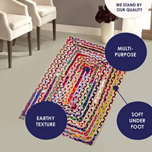 Eleet Cotton & Jute Multi Chindi Area Rug - 2x3 Ft Multicolor Hand Woven Braided Reversible Rug Rag, Colors May Vary (2x3 Feet Cotton+Jute (Rectangular))