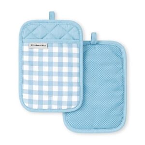 kitchenaid gingham pot holder 2-pack set, blue velvet, 7″x10″