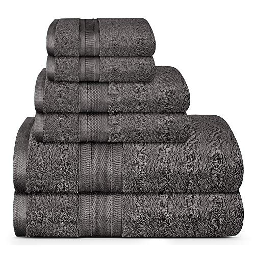 TRIDENT Soft and Plush 6 Piece Towel Set of 6 for Bathroom 100% Cotton Like Turkish Cotton Bath Towels Best Bath Towels Set Luxury Bath Towel Sets 2 Bath Towel 2 Hand Towel 2 Wash Towel Charcoal Gray