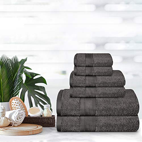 TRIDENT Soft and Plush 6 Piece Towel Set of 6 for Bathroom 100% Cotton Like Turkish Cotton Bath Towels Best Bath Towels Set Luxury Bath Towel Sets 2 Bath Towel 2 Hand Towel 2 Wash Towel Charcoal Gray