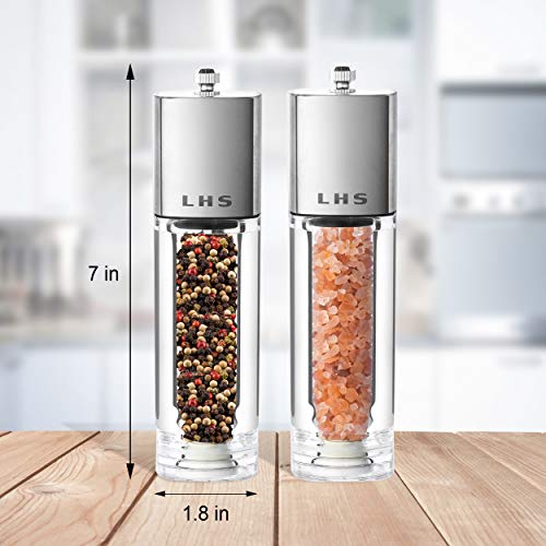 Salt And Pepper Grinder Set Adjustable Ceramic Salt And Pepper Shakers Pepper Mill Grinder Refillable Spice Grinder Glass pepper mill Seasoning Grinders Pepper Mill & Salt Mill