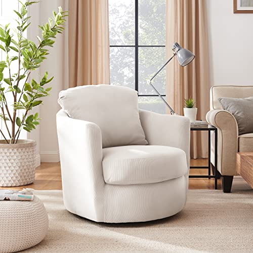 Volans Modern Swivel Living Room Chairs Barrel Chair Ivory Corduroy Upholstery Accent Sofa Chairs Living Room Chair Sofa Chair for Bedroom