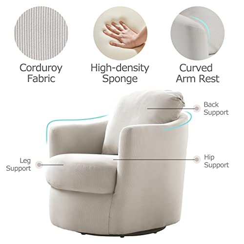 Volans Modern Swivel Living Room Chairs Barrel Chair Ivory Corduroy Upholstery Accent Sofa Chairs Living Room Chair Sofa Chair for Bedroom