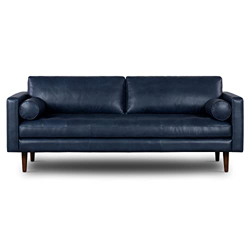 POLY & BARK Napa 88.5" Sofa Full-Grain Semi-Aniline Italian Tanned Leather in Midnight Blue