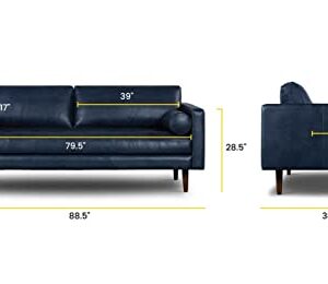 POLY & BARK Napa 88.5" Sofa Full-Grain Semi-Aniline Italian Tanned Leather in Midnight Blue