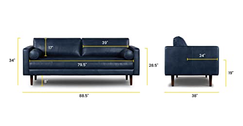 POLY & BARK Napa 88.5" Sofa Full-Grain Semi-Aniline Italian Tanned Leather in Midnight Blue