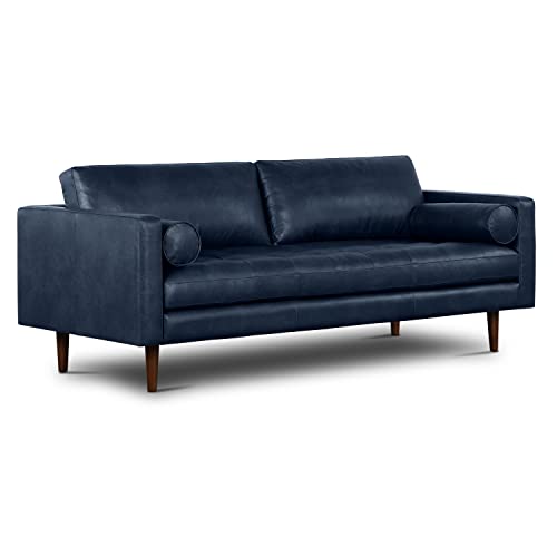 POLY & BARK Napa 88.5" Sofa Full-Grain Semi-Aniline Italian Tanned Leather in Midnight Blue