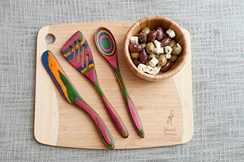 Exotic Pakkawood 7-Piece Kitchen Utensil Set with Spoon, Slotted Spoon, Spatula, Corner Spoon, Small Spoon, Small Spatula/Turner, Spreader - Earth Friendly Material - by Crate Collective (Rainbow)