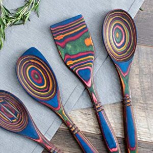 Exotic Pakkawood 7-Piece Kitchen Utensil Set with Spoon, Slotted Spoon, Spatula, Corner Spoon, Small Spoon, Small Spatula/Turner, Spreader - Earth Friendly Material - by Crate Collective (Rainbow)